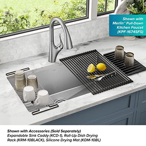 Kraus KHU100-32 Standart PRO 16 Gauge Undermount Single Bowl Stainless Steel Kitchen Sink, 32 Inch