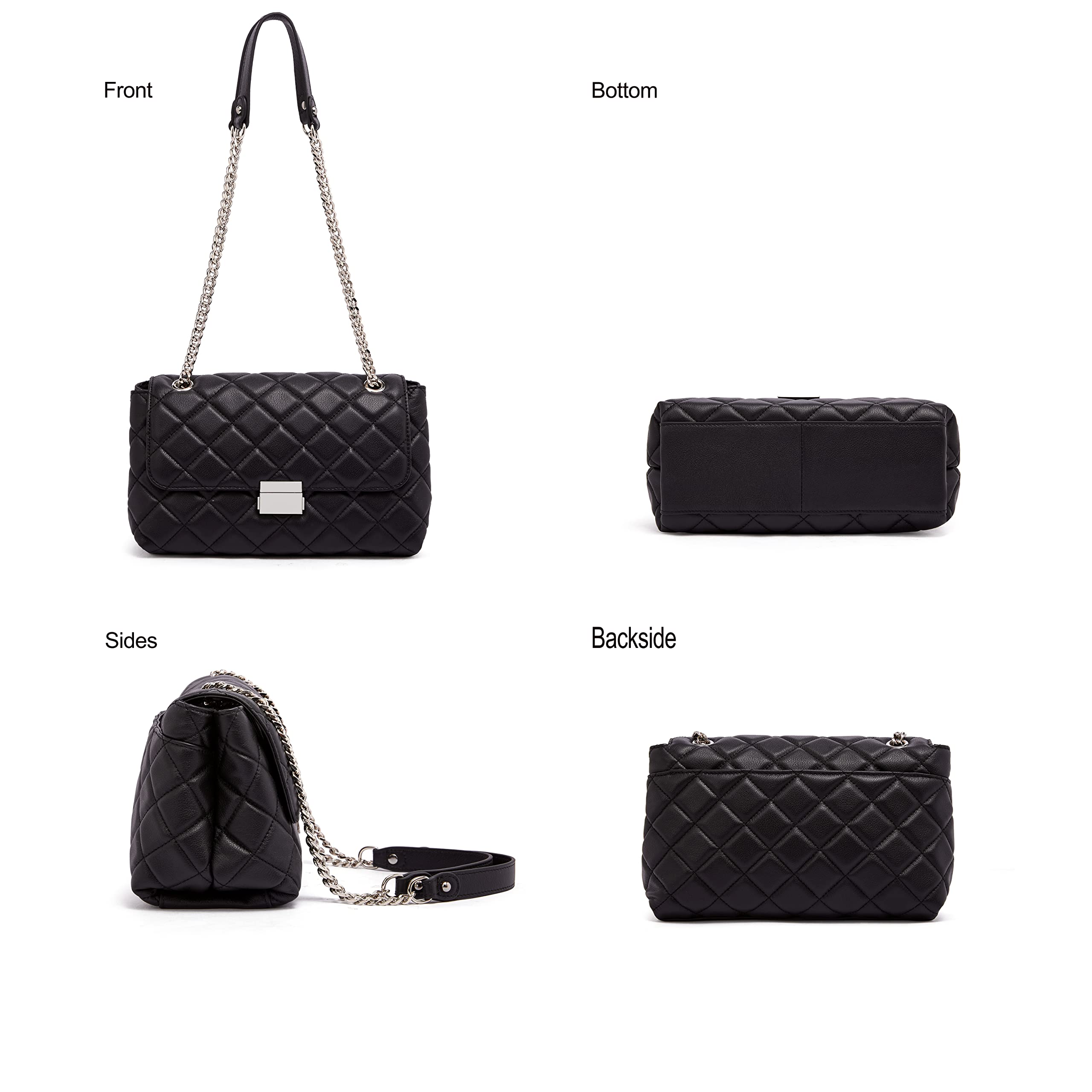 DORIS&JACKY Leather Quilted Shoulder Handbags Classical Crossbody Purse with Metal Chain (PINK)