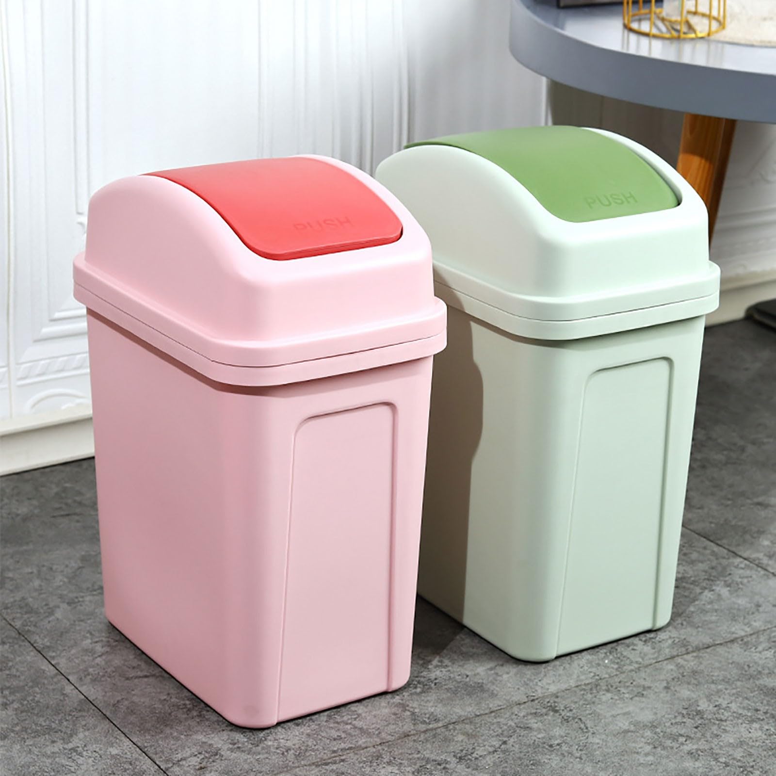JOYO Kitchen Trash Can Plastic Trash Cans with Swing Lid Garbage Can 2024 Upgraded Plastic Swing Top Garbage Bin for Kitchen Office Toilets Indoor Trash Bin with Lid (1, Pink)
