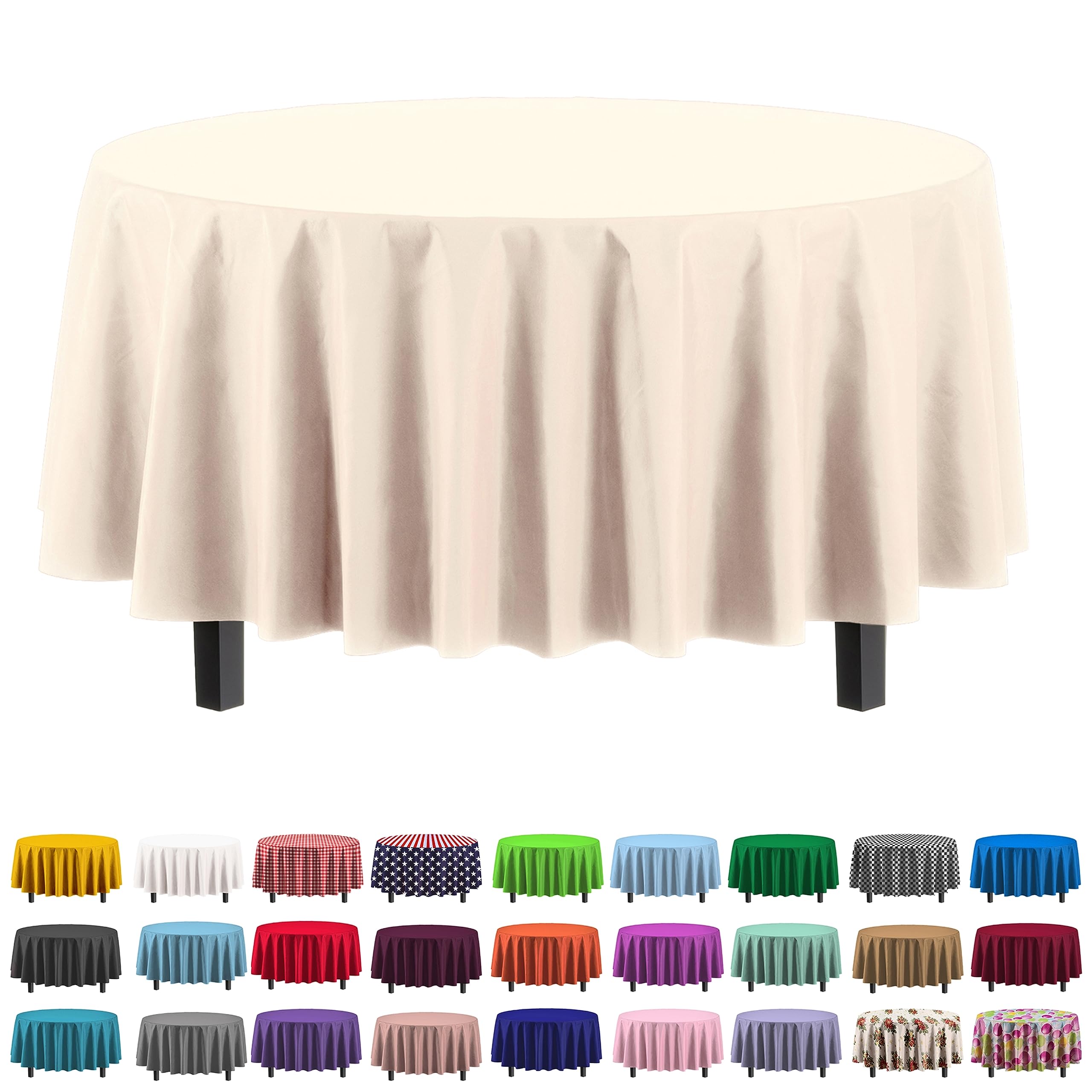 Exquisite 4-Pack Ivory Plastic Table Cloth - 84-Inch Round Disposable Tablecloth for Parties - Round Tablecloth - Disposable Table Cloths for Parties - Plastic Table Cover for Picnics