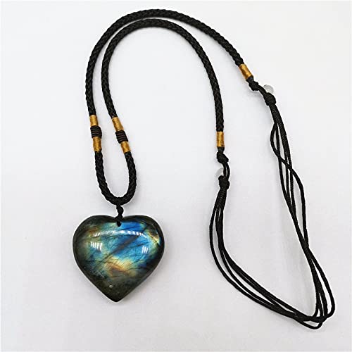 Dragons Heart Labradorite Pendant Necklace Wrap Braid Natural Irregular Crystal Semi Precious Pendant Yoga Macrame Healing Energy Necklace for Women Men - Love Dragons Heart Labradorite