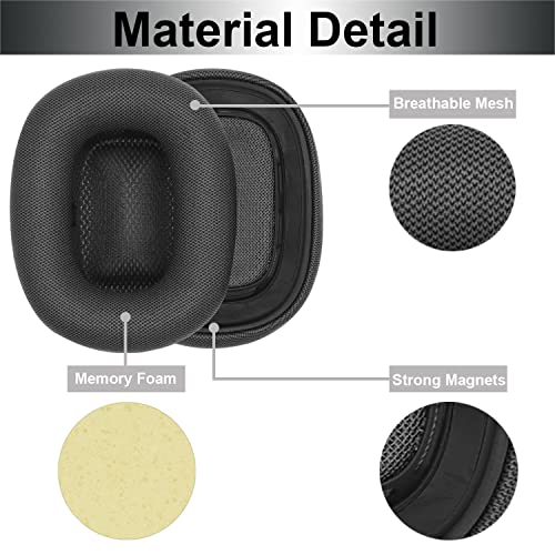 Replacement Ear Pads for AirPods Max Headphone Breathable Mesh Fabric Earpads Covers Easy to Install with Magnet Ear Pads Earmuff Repair Part(Dark Grey)