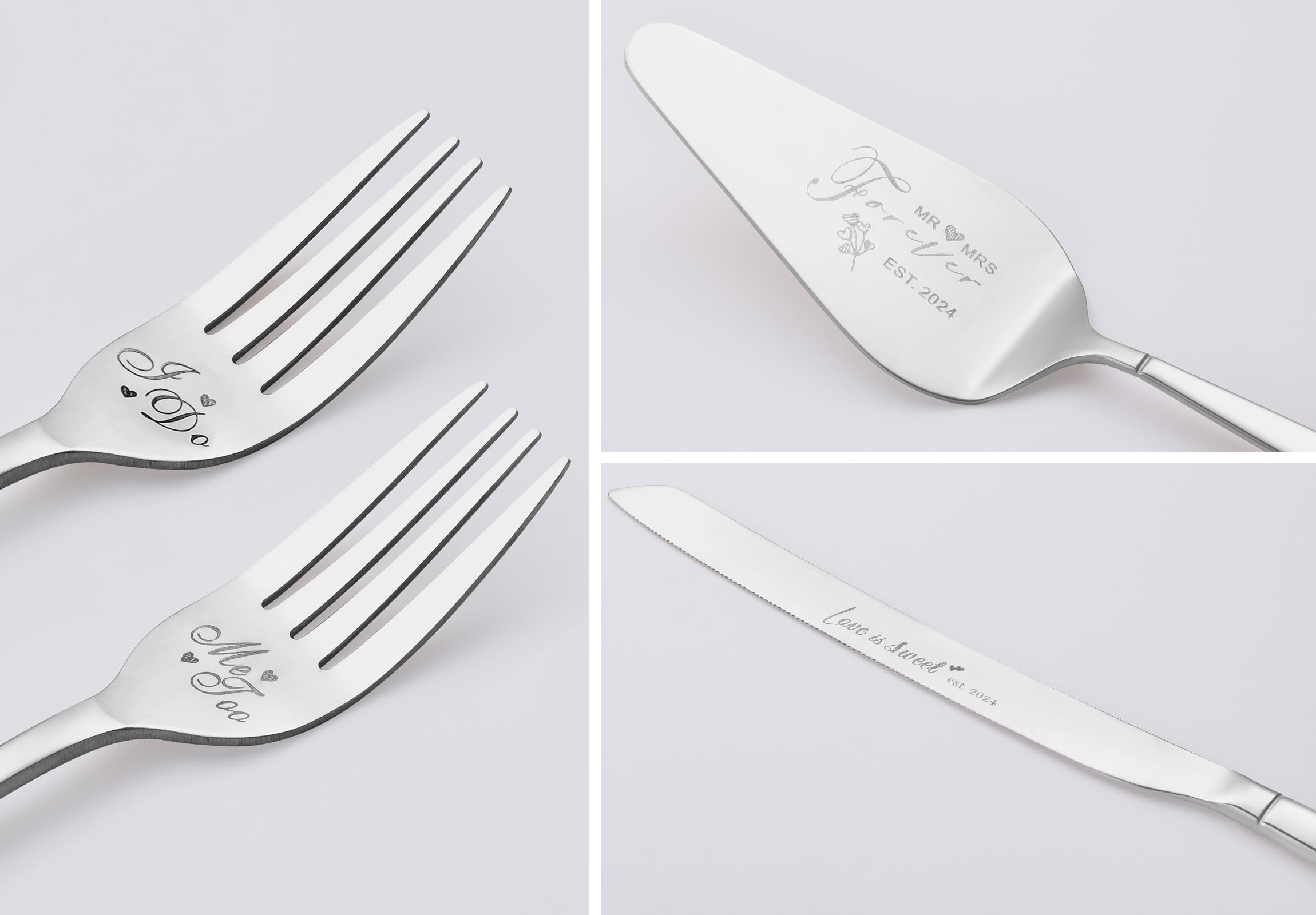 Parihy Wedding Cake Cutting Set, Sliver Wedding Cake Knife and Server Set 2024 with Forks, Mr and Mrs Cake Cutting Set for Wedding, Engagements Anniversaries (Silver)