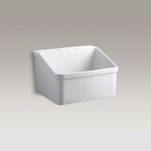 KOHLER 12794-0 Hollister(TM) 28" x 22" Bracket-Mounted 8" Widespread Faucet Holes Utility Sink, White