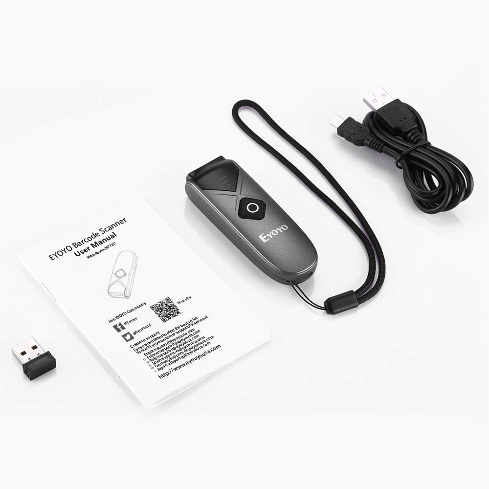 Eyoyo Mini Portable 1D Bluetooth Barcode Scanner, 3-in-1 2.4G Wireless & Bluetooth & USB Wired Barcode Reader ISBN Code 128 Bar Code Scanning Work with Windows, Android, iOS, Tablets or Computers