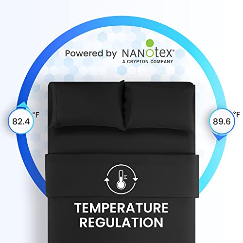 SLEEP ZONE Super Soft Cooling Full Size Bed Sheets Set 4 Piece - Easy Care Fitted Flat Sheet & Pillowcase Sets - Wrinkle Free, Fade Resistant, Deep Pocket 16" (Black, Full)