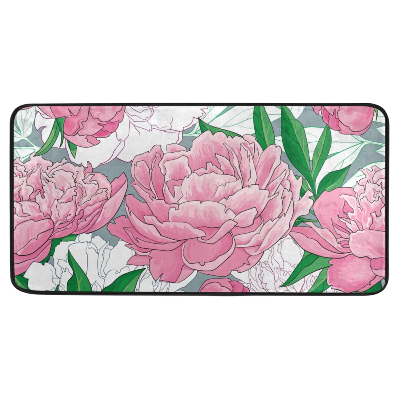 HUSSRITY Pink Peony Flowers Kitchen Rugs Cushioned Anti-Fatigue Comfort Floor Mat Non Slip Kitchen Mat Runner Rug for Sink Office Laundry (39"x20")