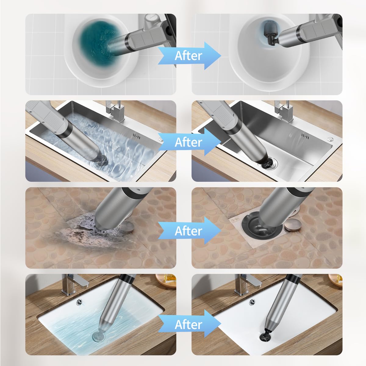 High Pressure Toilet Plunger, Drain Clog Remover Toilet Unclogger Stainless Steel Air Drain Plunger for Bathroom, Kitchen, Sink, Floor Drain,Grey