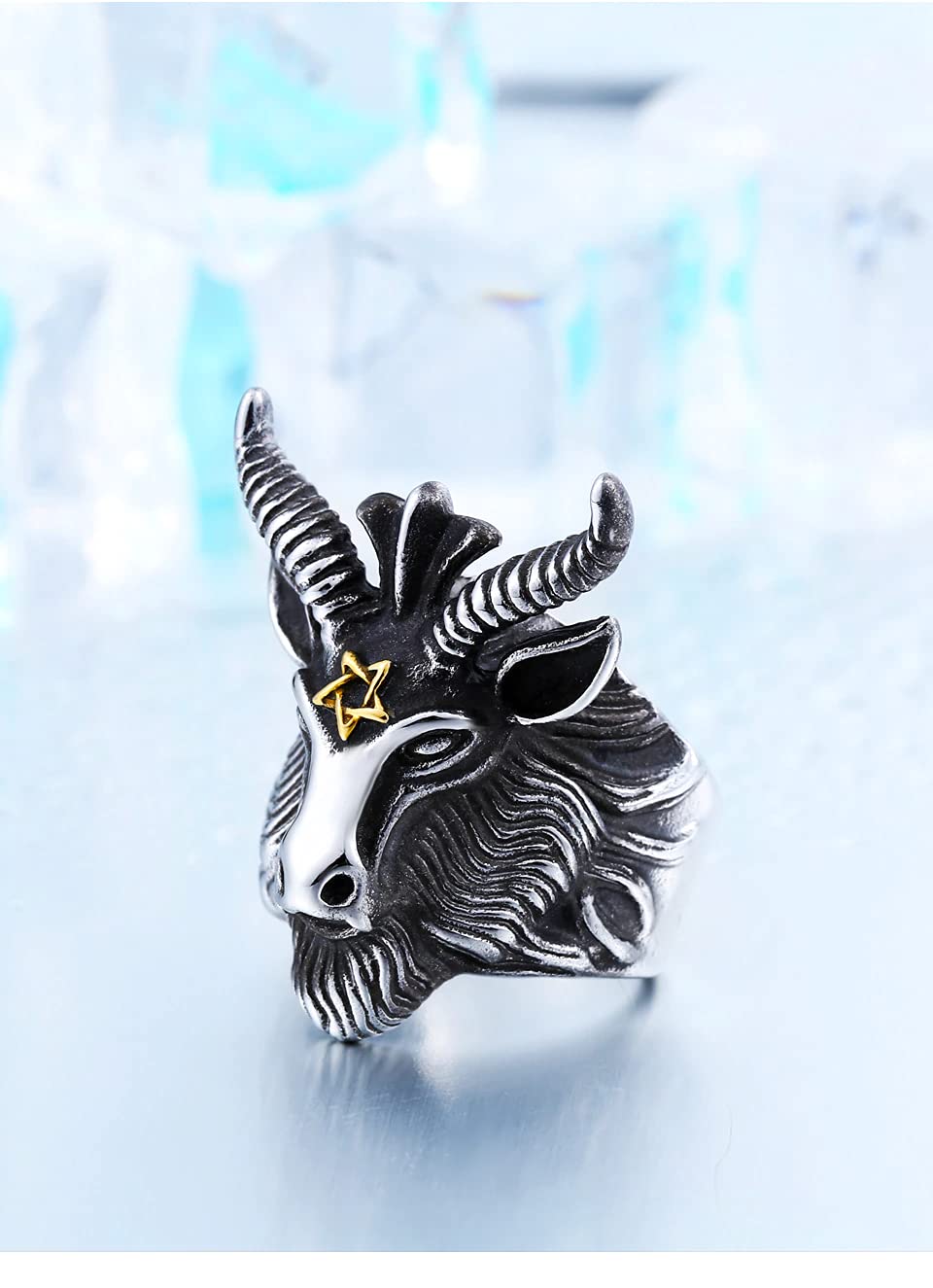 Gold Star Goat Black Phillip Ring Pentagram Lucifer Sigil Satanic Leviathan Stainless Steel Baphomet Pentagram Pendant Satan Satanist Devil Halloween Witchcraft Sabrina Spell Goth Gothic