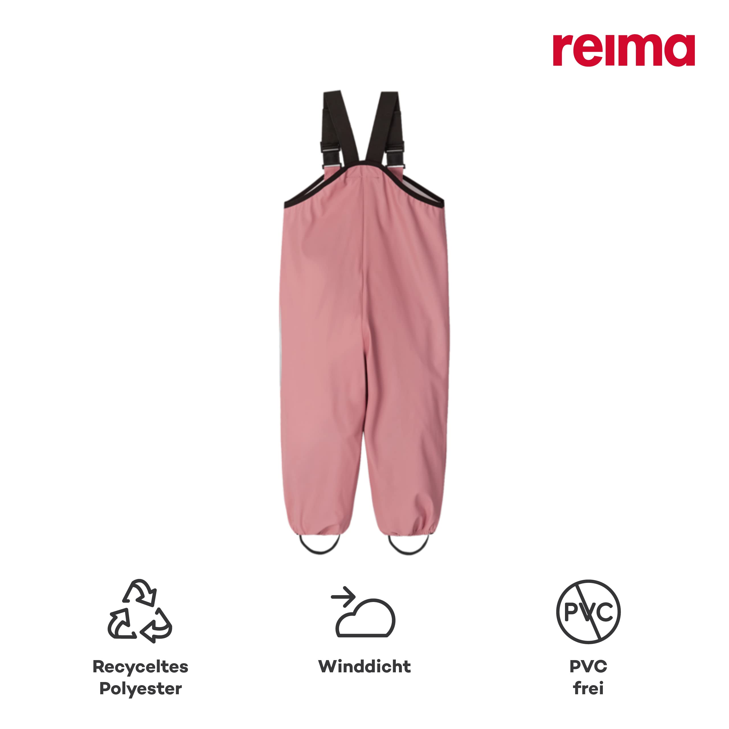 Reima Lammikko Kids Waterproof Suspender Rain Pant Lightweight Windproof Outdoor Rain Bib, Greyish Green, 2T