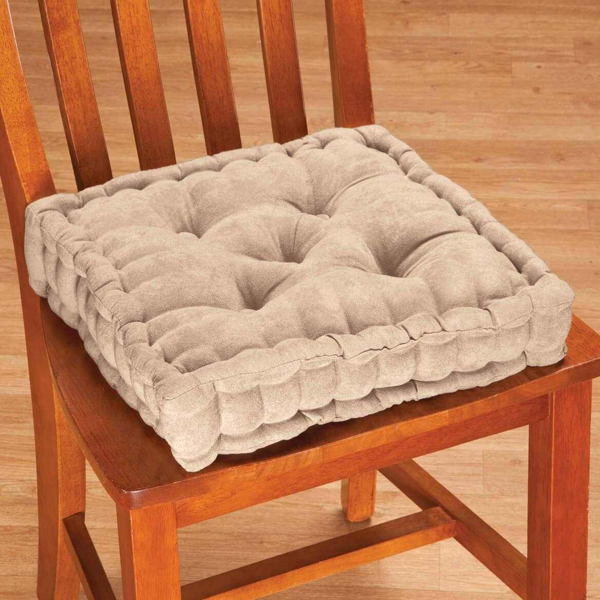 Fox Valley Traders Natural Tufted Booster Cushion, Soft Suede, Polyester Fill, Natural Color - Set of 2, Each Measures 14 1/2" Long x 14 1/2" Wide x 4" High