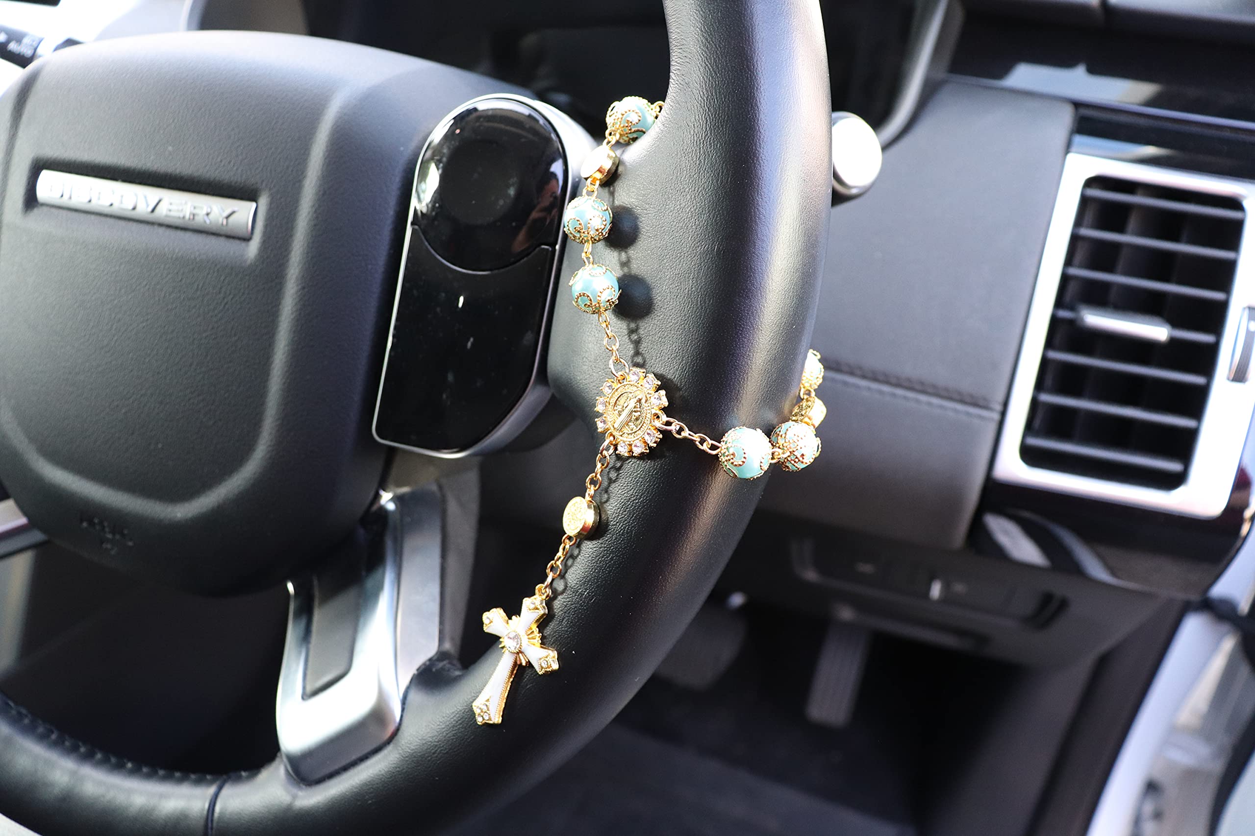 Faith & Gospel Blue Gold Rosary Beads Bracelet Medal Catholic Cross Religious Prayer Chaplet Handmade Communion Confirmation Car Pocket