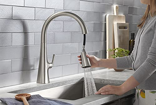 KOHLER 22062-VS Graze Pull-Down Kitchen Sink Faucet with Three-Function Sprayhead, Kitchen Faucet with Sprayer, Vibrant Stainless