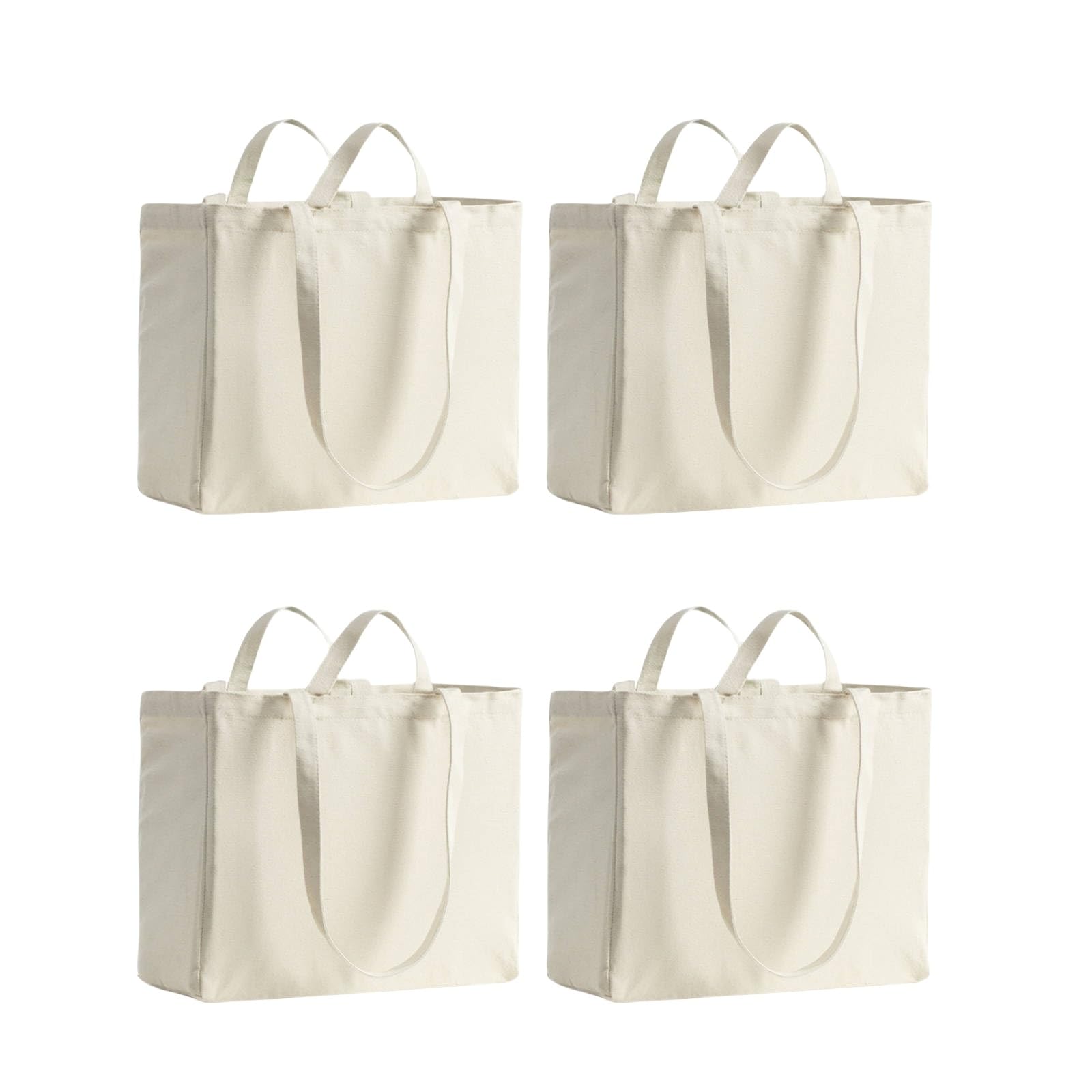 HQCUPB 4 Pack Canvas Tote Bag Reusable Grocery Bags Shopping Bags for Groceries Foldable Heavy Duty Washable Canvas Bag with Handles (4 Pack, Natural Color)
