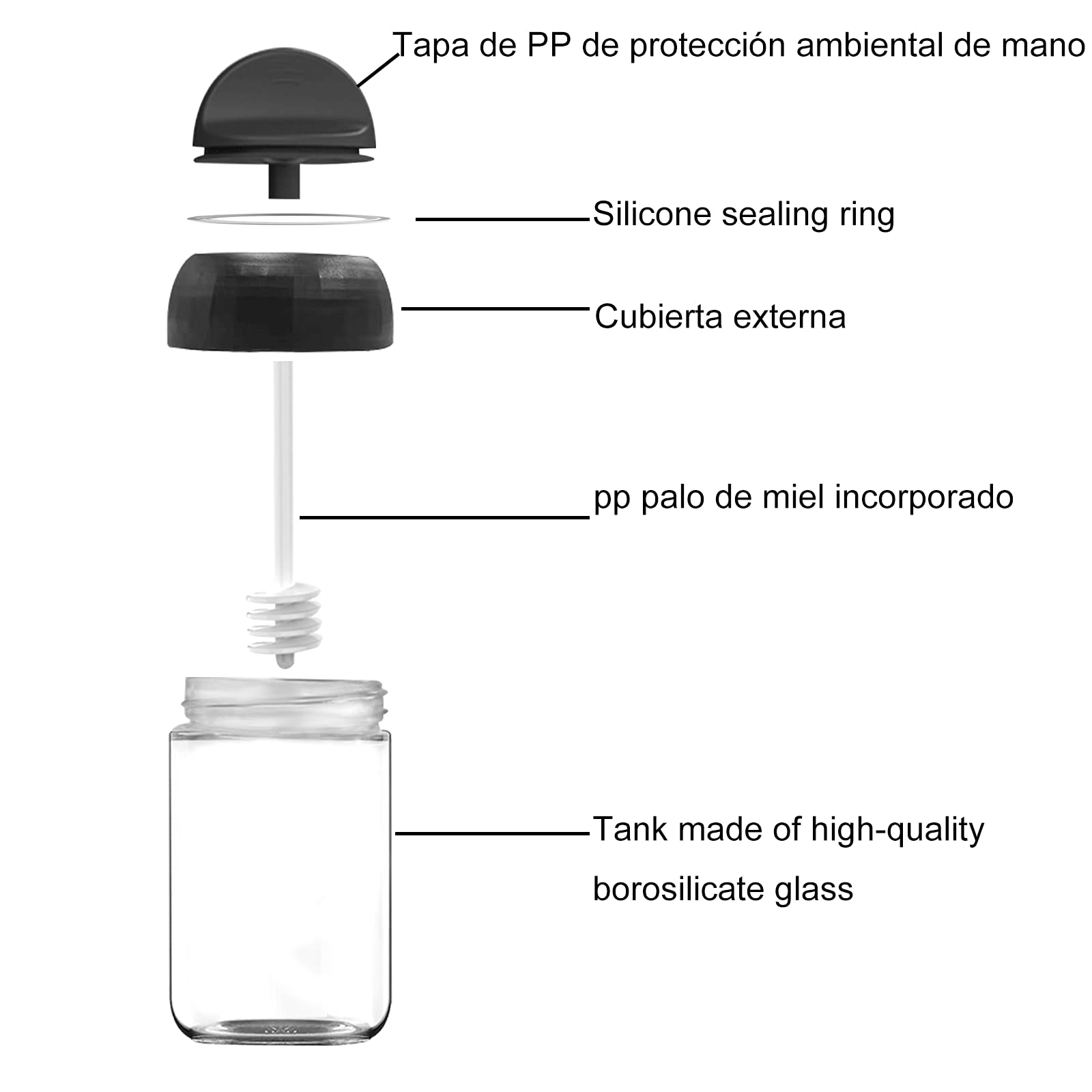 Honey bottle,Glass honey jar,with Spoon Lid ,8.5oz (black)