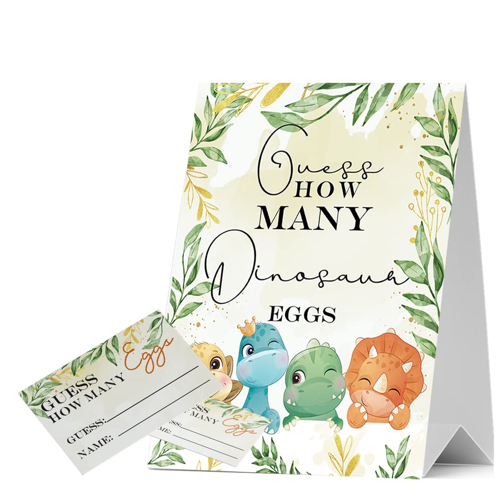 JIRIM-BEUTY Guess How Many Dinosaur Eggs Guess How Many Baby Shower Games, Pack of 1 Logo and 50 Cards, Baby Shower Signs, Baby Shower Invitation Set, Gender Reveal - JRM313