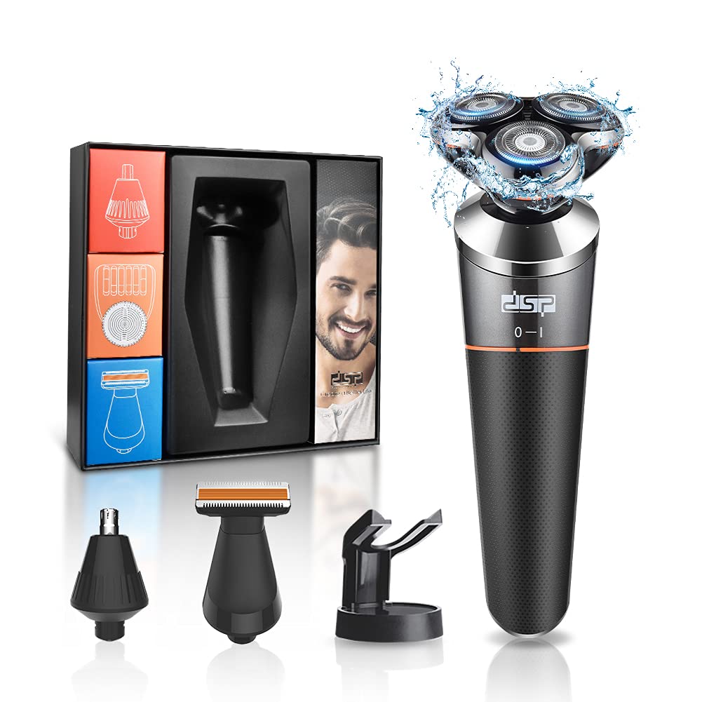 DSP Electric Razor for Men Electric Shaver Cordless Mens Grooming Kit Waterproof Rotary Shavers Nose Hair Trimmer USB Rechargeable Shaving Kit