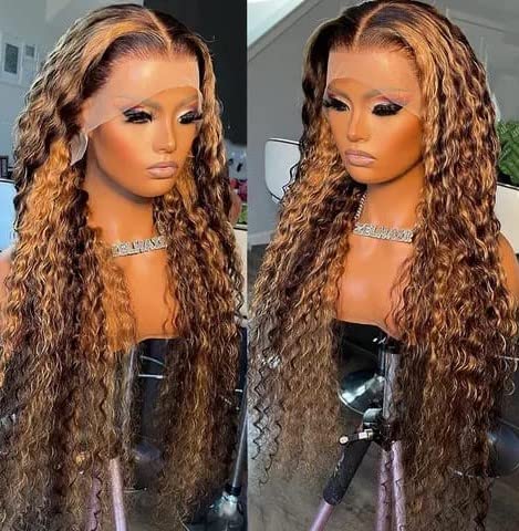 Highlight Ombre Curly 100% Human Hair Hair Wig HD Transparent 13x4 Lace Front Blonde Deep Wave For Women (30)