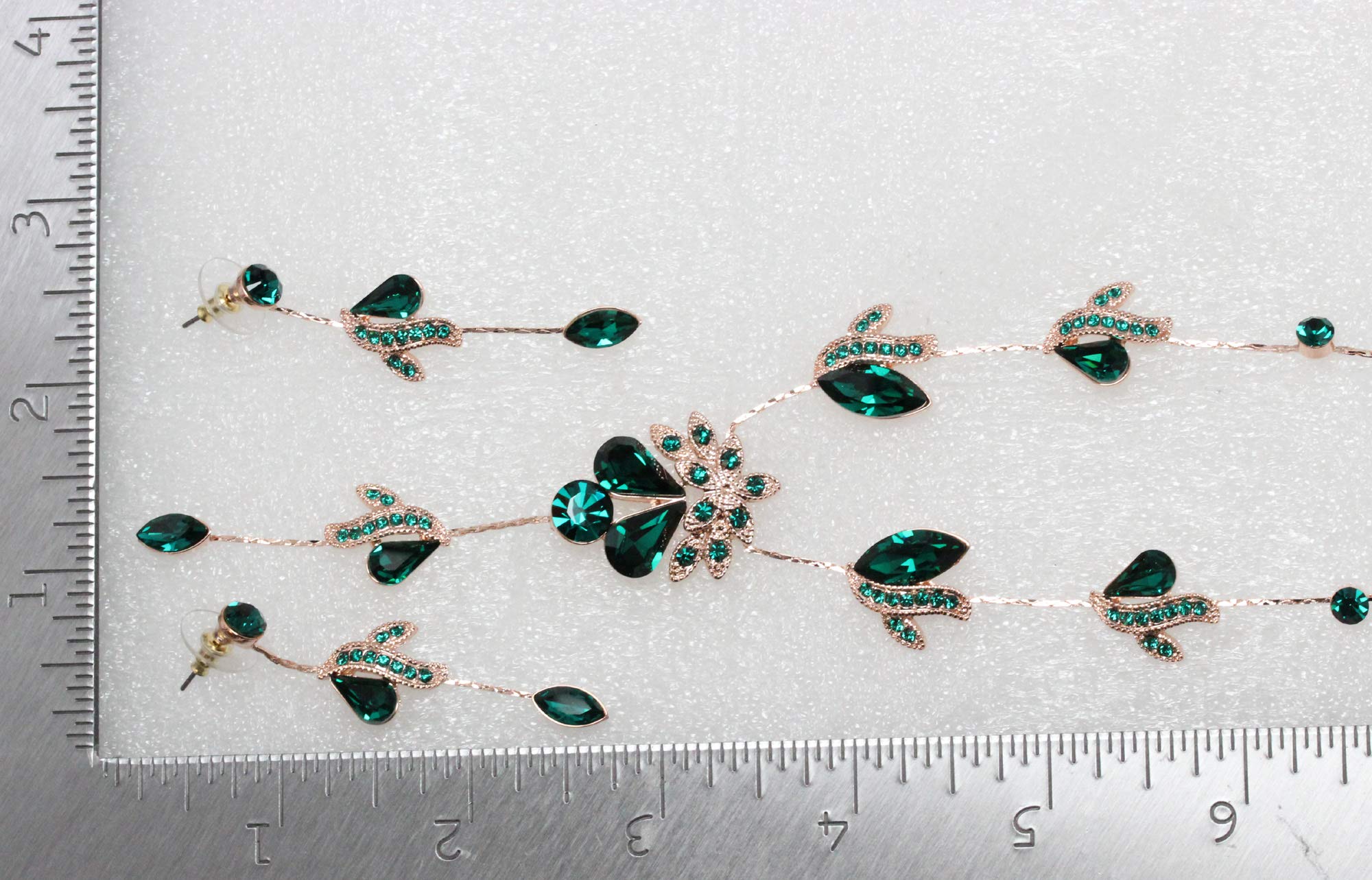 Faship Gorgeous Green Crystal Necklace Earrings Set Wedding Party - Green/Rose Gold Plated