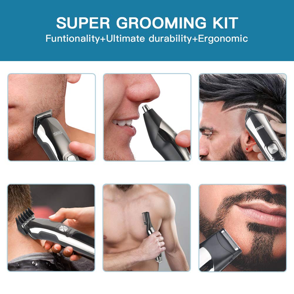 DSPĀ® Facial Hair Trimmer for Men Electric Clippers and Grooming Sets for Pubic Hair Beard Nose Trimmer Kits USB Rechargeable IPX7 Waterproof