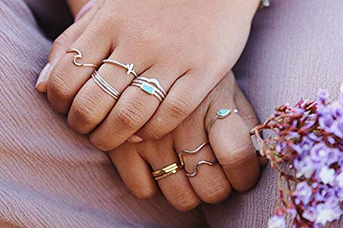 Pura Vida Gold Plated Delicate Stacked Rings - Brass Base .925 Sterling Silver - Size 9