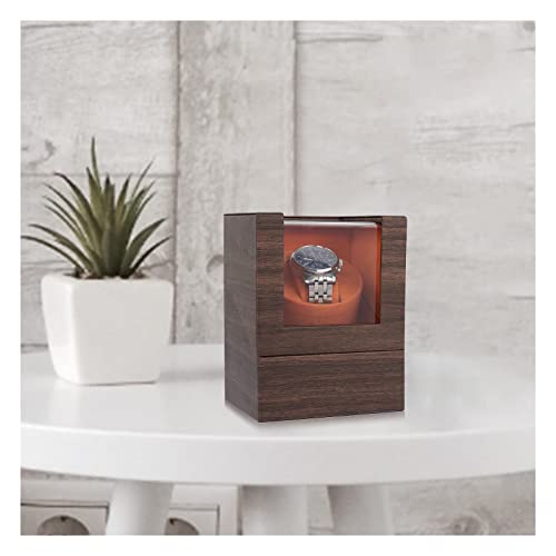 YOOHONG Single Watch Winder for Automatic Watches,with Japanese Quiet Motor,Wood Texture Leather Shell, Flexible Plush Pillow,AC Adapter or Battery Powered Watches WiDnder
