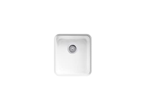 KOHLER 6584-0 Iron/Tones Top-Mount/Undermount Single-Bowl Kitchen Sink, 17" W x 18-3/4" L, White