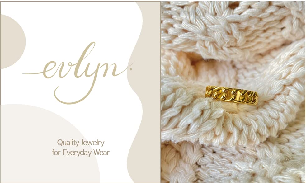 EVLYN 18K Gold Rings Tarnish Free Ring | Cuban Link Chain Ring | Croissant Ring | Gold Rings For Women Size 5 6 7 8 9 10 (9)