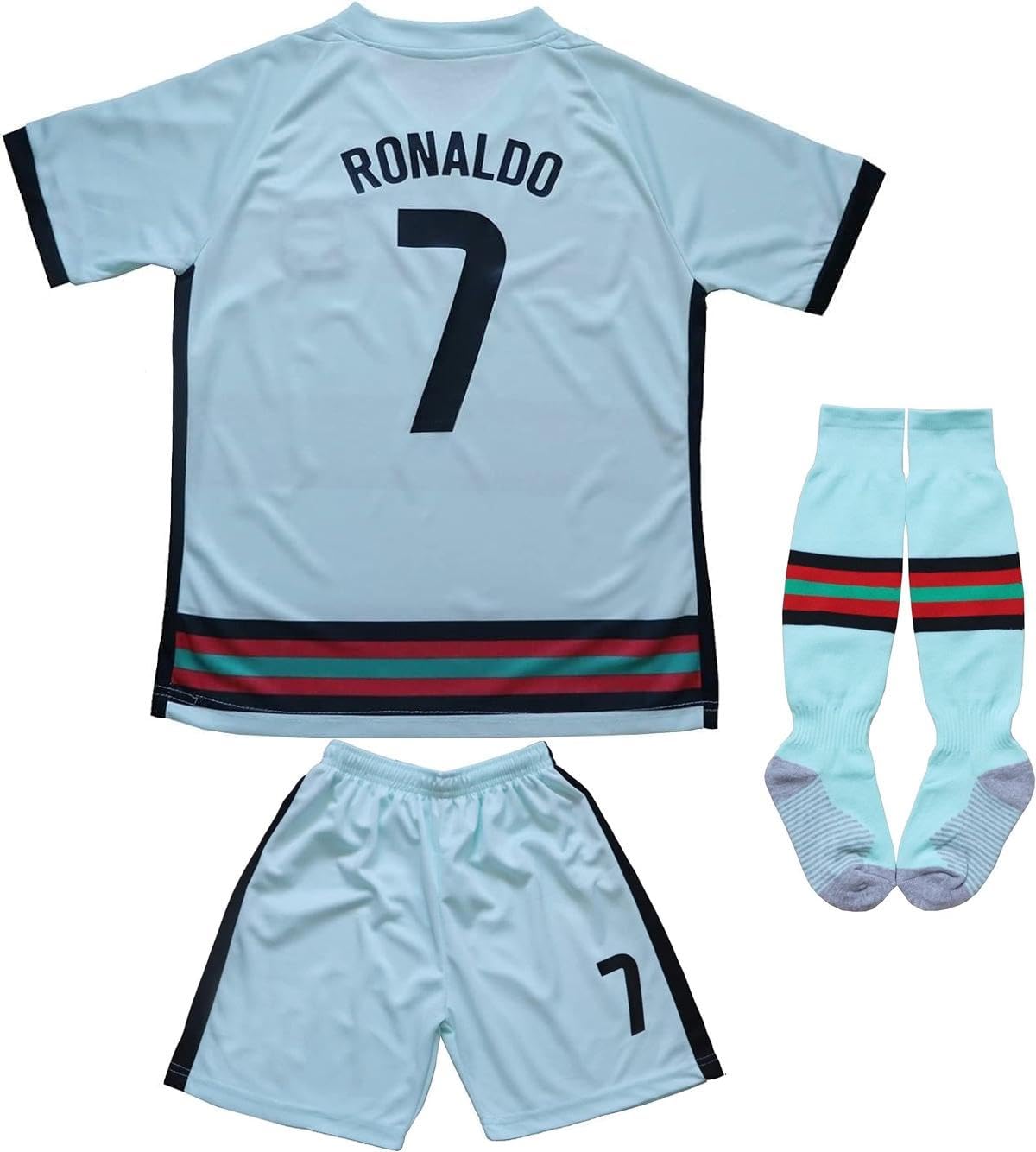 FPF #7 Ronaldo Kids Football Soccer Jersey/Shorts/Socks Kit Youth Sizes (Ronaldo Green, 24 (6-7 Years))