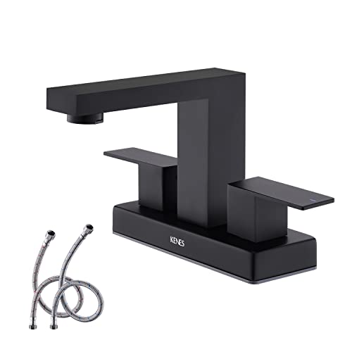 KENES Black 2 Handle Bathroom Sink Faucet Matte Black 4 Inch Centerset Bathroom Faucet Modern Vanity Faucet 3 Holes Lavatory Faucet with Lead-Free Supply Hose, KE-9051-2