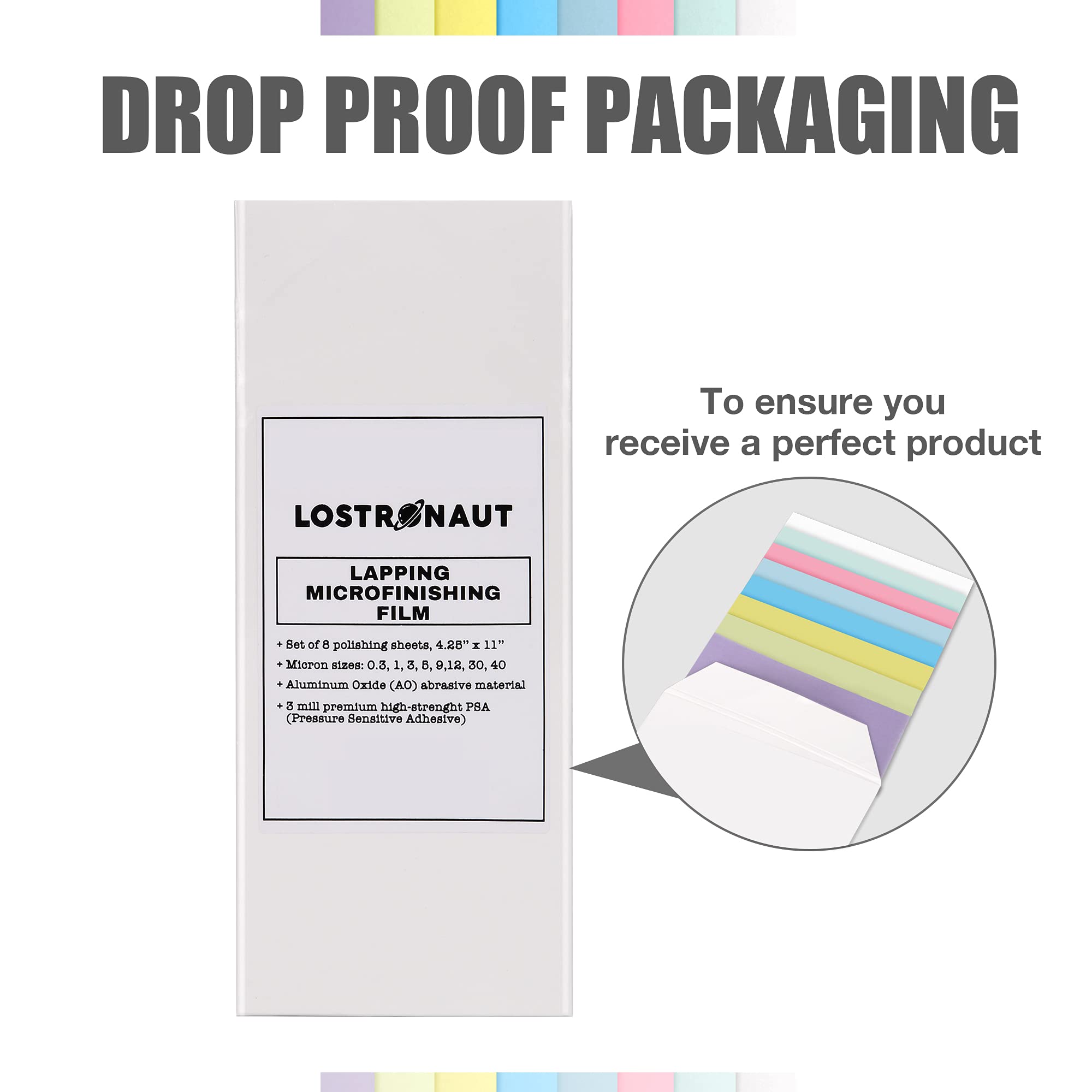 Lapping Microfinishing Film With PSA - Set of 8 Polishing Sheets 4.25ββ x 11ββ for Scary Sharp Sharpening System - AO Aluminum Oxide With Pressure Sensitive Adhesive