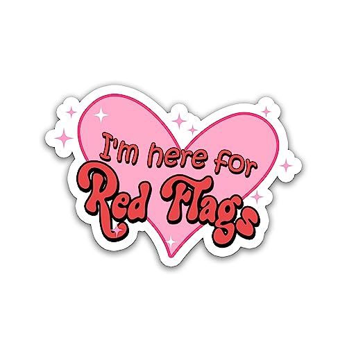 Miraki I'm Here For Red Flags Sticker, Book Lover Sticker, Reading Book Sticker, Book Nerd Sticker, Water Assitant Die-Cut Vinyl Booktok Decals for Laptop, Phone, Water Bottles, Kindle Sticker