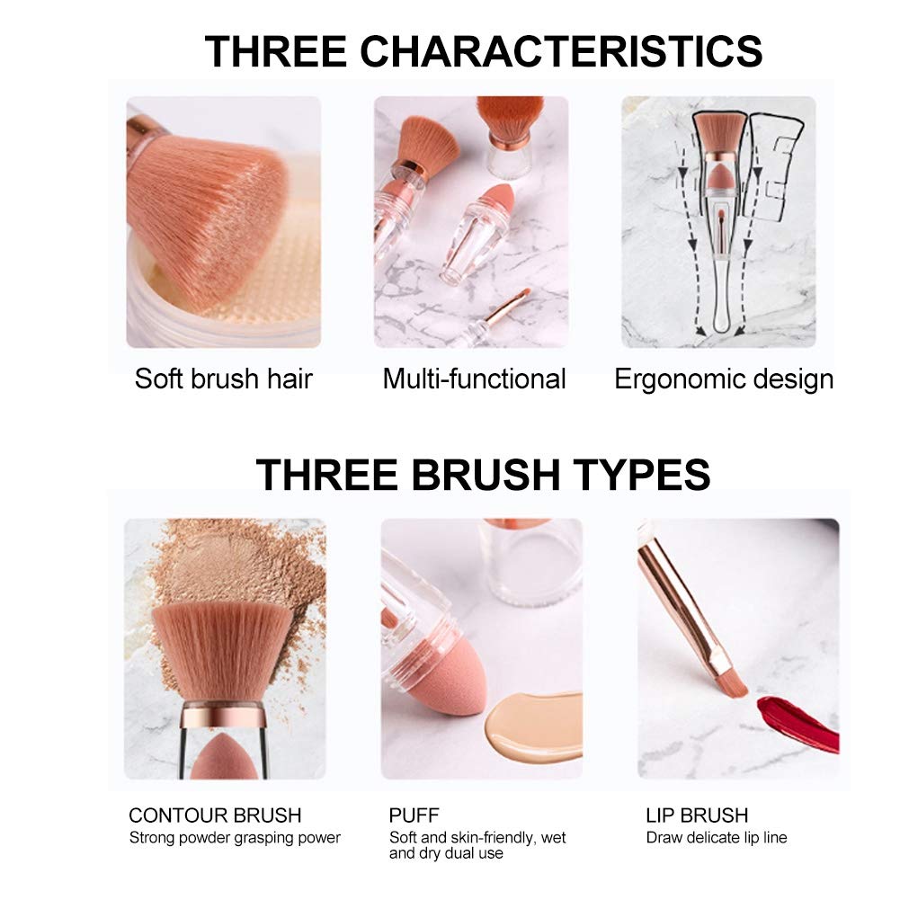 makeup brush makeup brush set makeup blending brus,Makeup Brush 3 in 1 Multi-functional Cosmetic Brush for Foundation Powder Concealer Eye Lip Beauty Tool for Beginners & Makeup Artist