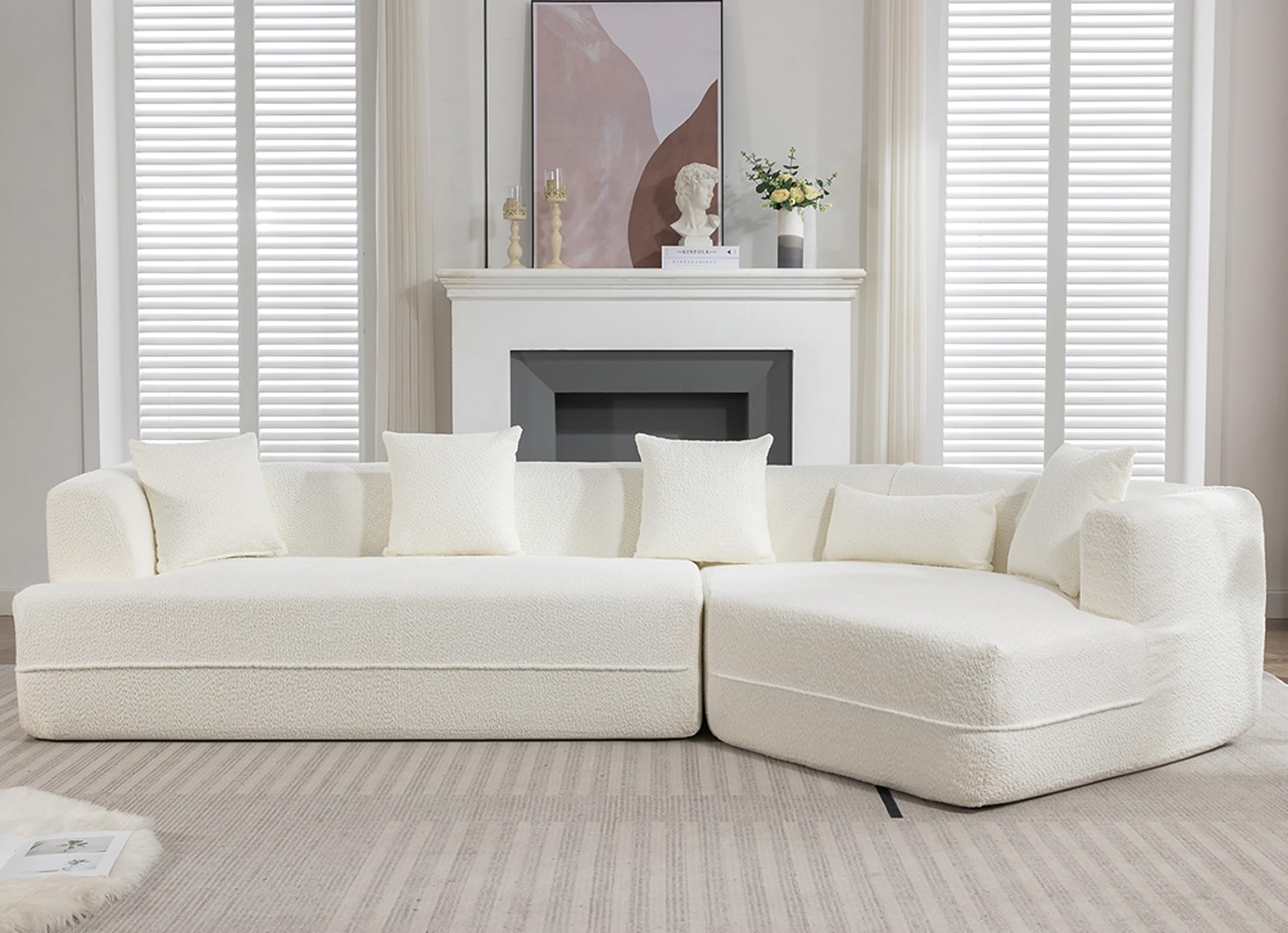 Huatean Home 125” Sectional Sofa Couch, Dimension Exten Modern Modular Sectional Couch for Living Room, L Shaped Sectional Couch High-Density Foam Couch Corner Sofa, Free Combination, White
