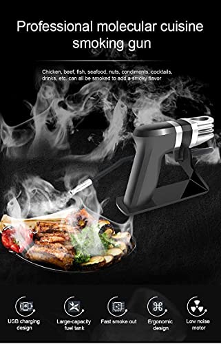 KENKUO Food Smoking Gun, Portable Handheld Indoor-Outdoor Smoke Infuser Cold Smoke Generator Tool for Meat, Drinks, BBQ, Cheese, (Black), 125x55x125mm, G01K