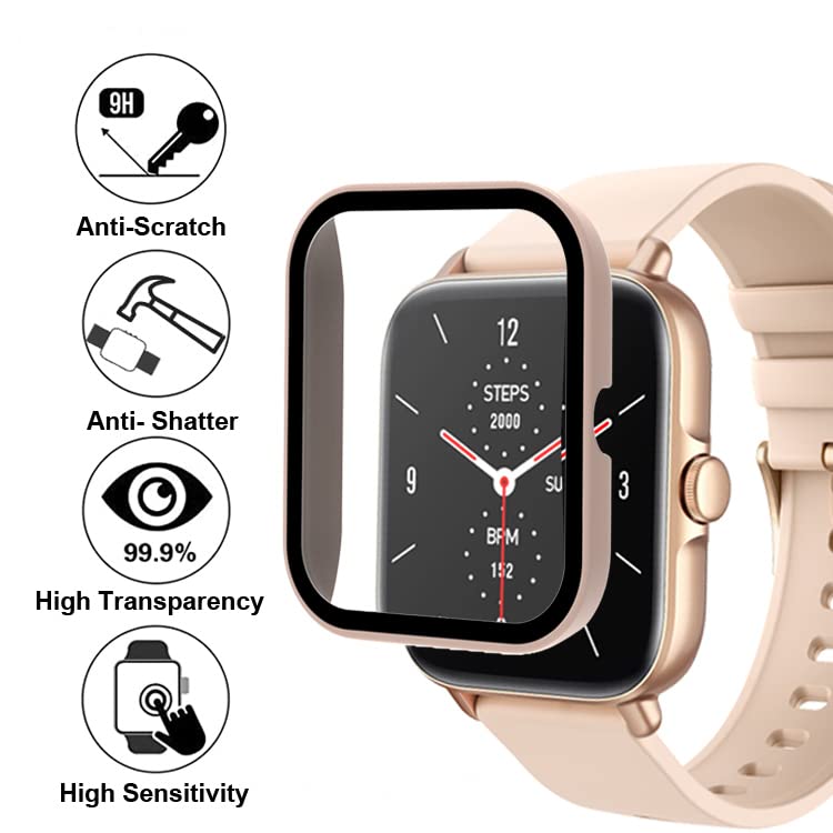 smaate Smart Watch Cases with Screen Protector for Y20GT, Compatible with WZWNEER, BANLVS, DXPICR, Bctemno Y20GT 1.7” Smartwatch, Hard PC Case with Tempered Glass, Protecting Watch Body & Screen