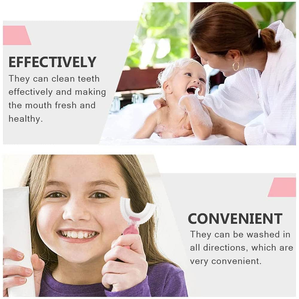 Kids Toothbrushes,U Shaped Whole Mouth Silicone TeethBrush Replacement Heads,U Shaped Toothbrush Kids Age 2-6(Green,Pink)(4pcs)