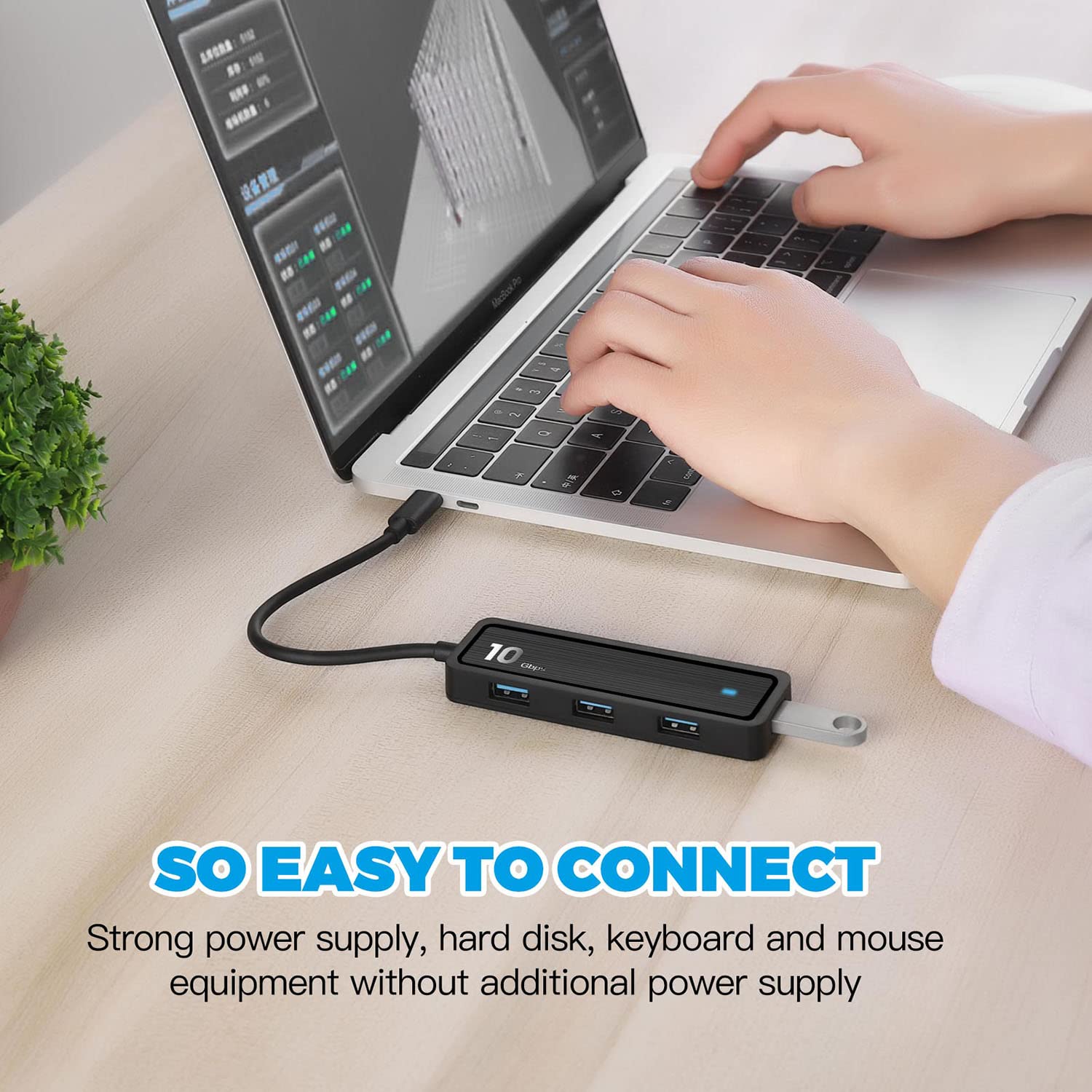 Jteyult 10 Gdps 6 in 1 USB HUB Adapter Type-C to 4X USB 3.2 Gen 2 10Gbps SuperSpeed USB C to USB Hub SD 2.0 TF 2.0