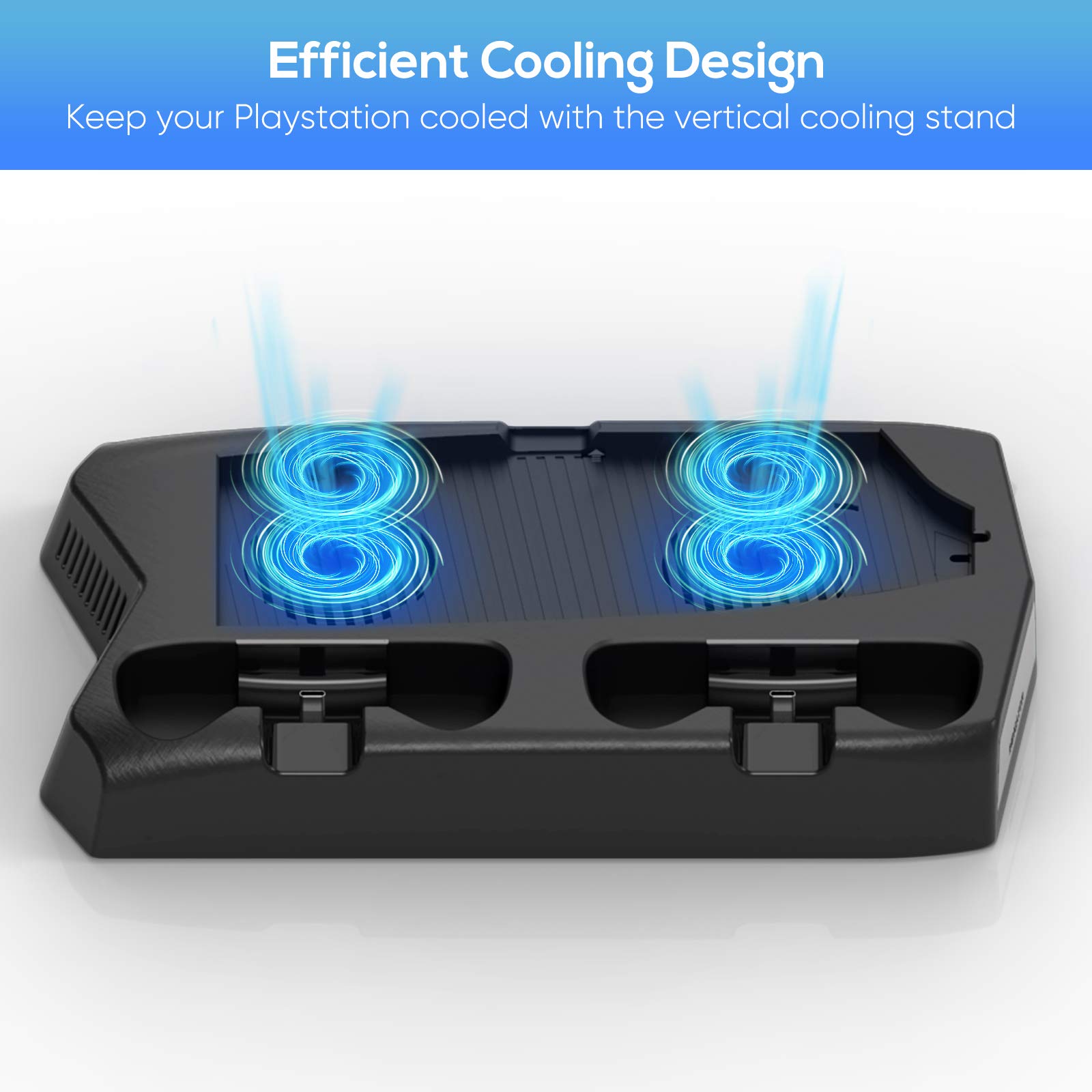 FASTSNAIL Cooling Fan for Playstation5 Charging Station for PS5 Controller, Charging Dock for Playstation5 Pro Controller Dualsense with LED Indicators and Game Slots