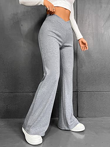 QCIV Womens Yoga Pants Bootcut High Waist Leggings Workout V Crossover Sweatpants Workout Trousers Stretch Grey, X-Small