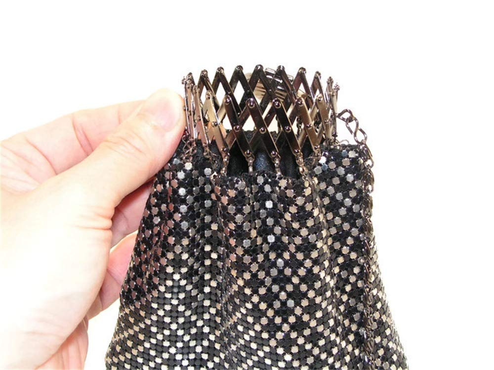 XXX-Small Vintage Evening Purse Metal Mesh Gatsby Bag for Cocktail Party Prom Wedding Banquet Black With Silver