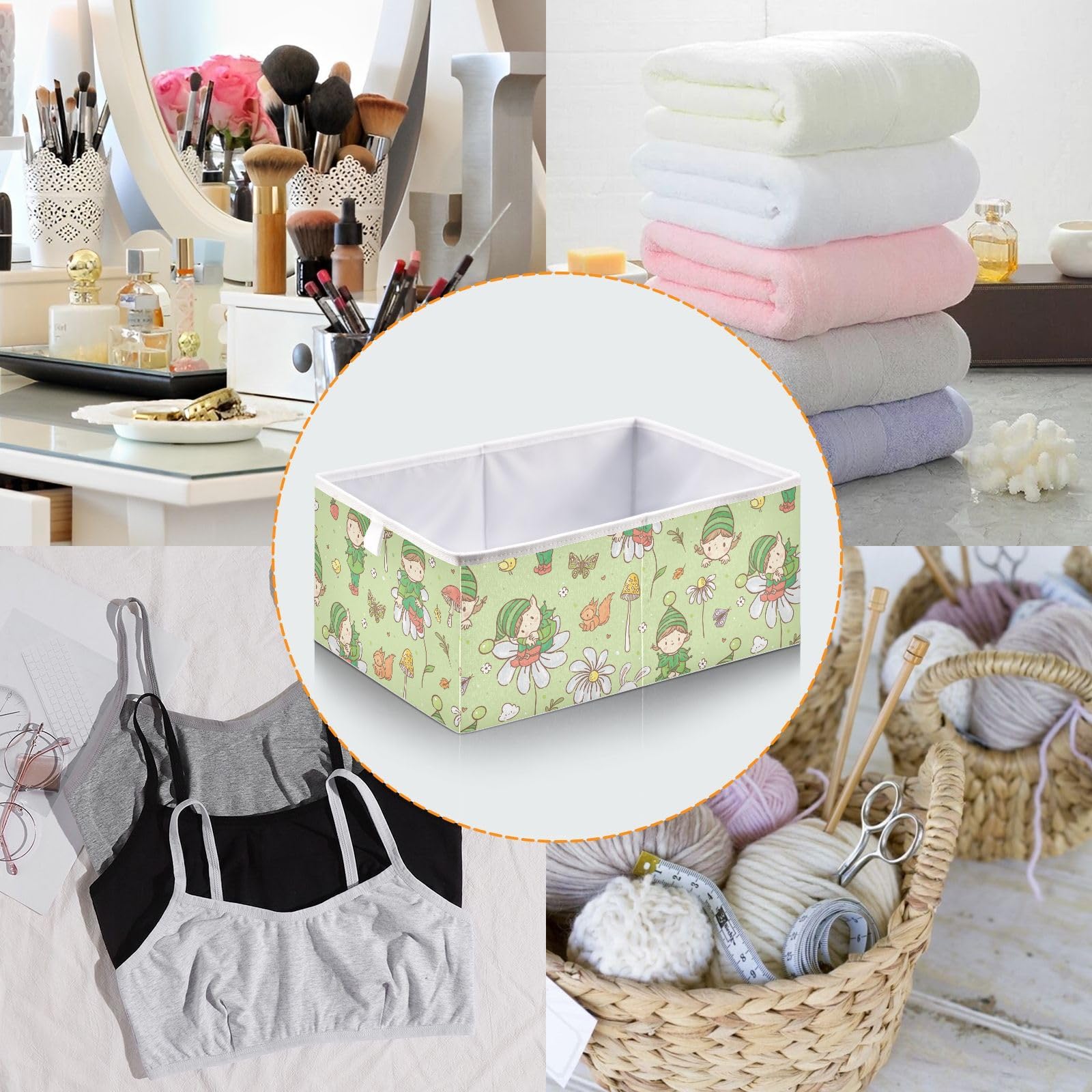 Emelivor Elf Rectangle Storage Bins Fabric Storage Cube Foldable Organizer Bins Storage Baskets for Shelves Storage Box for Home Closet Bedroom Drawers Home Decor,16 x 11inch