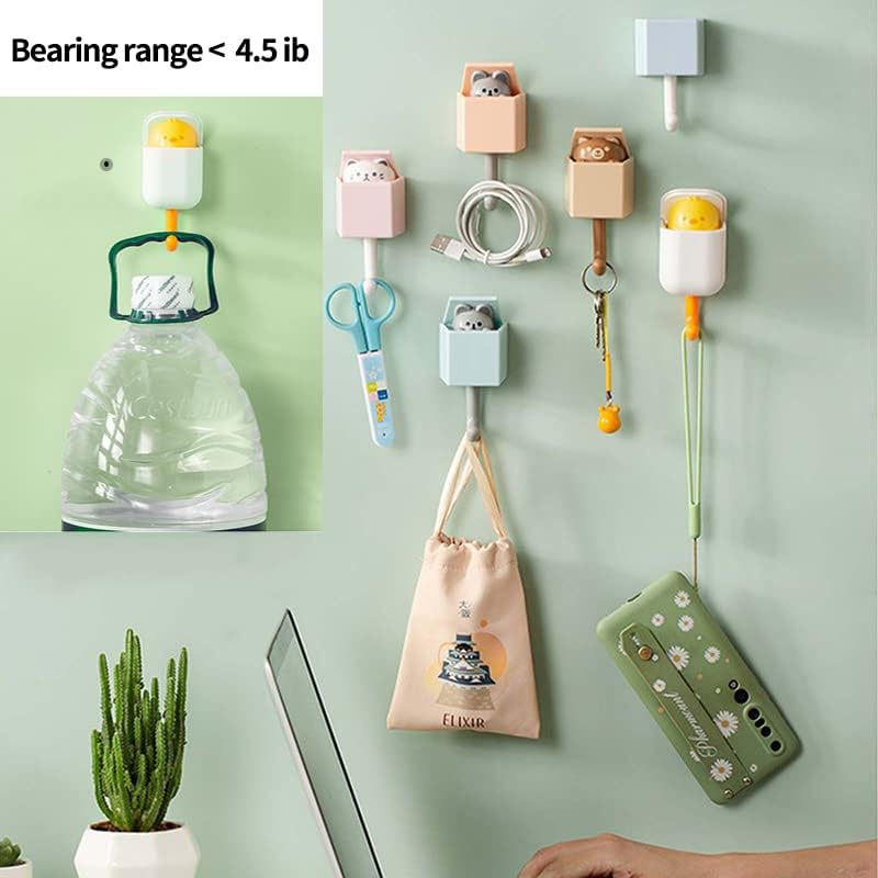 PULRYO 2 Pcs Creative Adhesive Coat Hooks, Plastic Pet Wall Hooks for Hanging Key, Bag, Hat, Towel, Backpacks, Cute Cat Adhesive Hooks for Wall Decorations (H)