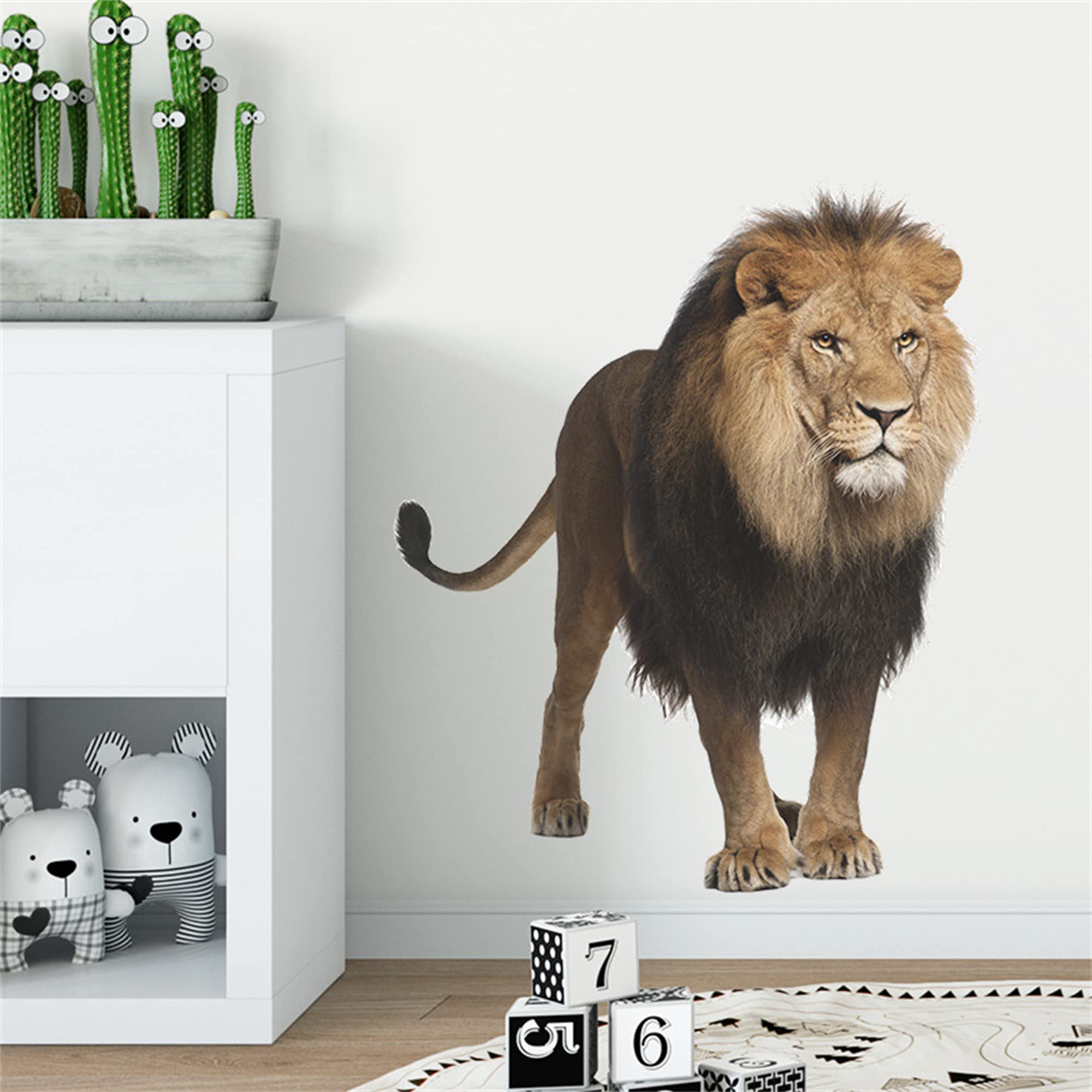 ROFARSO Lifelike Cool Standing Lion Animal Wall Sticker Removable Wall Decal Peel and Stick Wall Art Decoration Home Decor for Nursery Kid Baby Bedroom Living Room Playing Room Mural