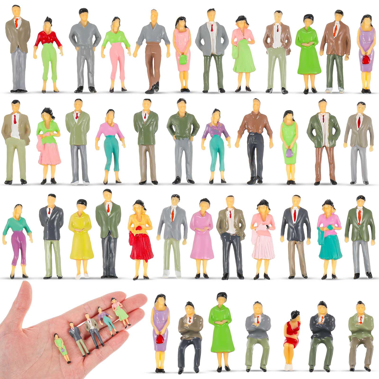 Juexica 50 Pcs Mini People Figurines 1: 50 Scale Model Trains Architectural Painted People Figures Tiny People Plastic Miniature Figurines Sitting Standing People for Miniature Scenes (Stylish Style)