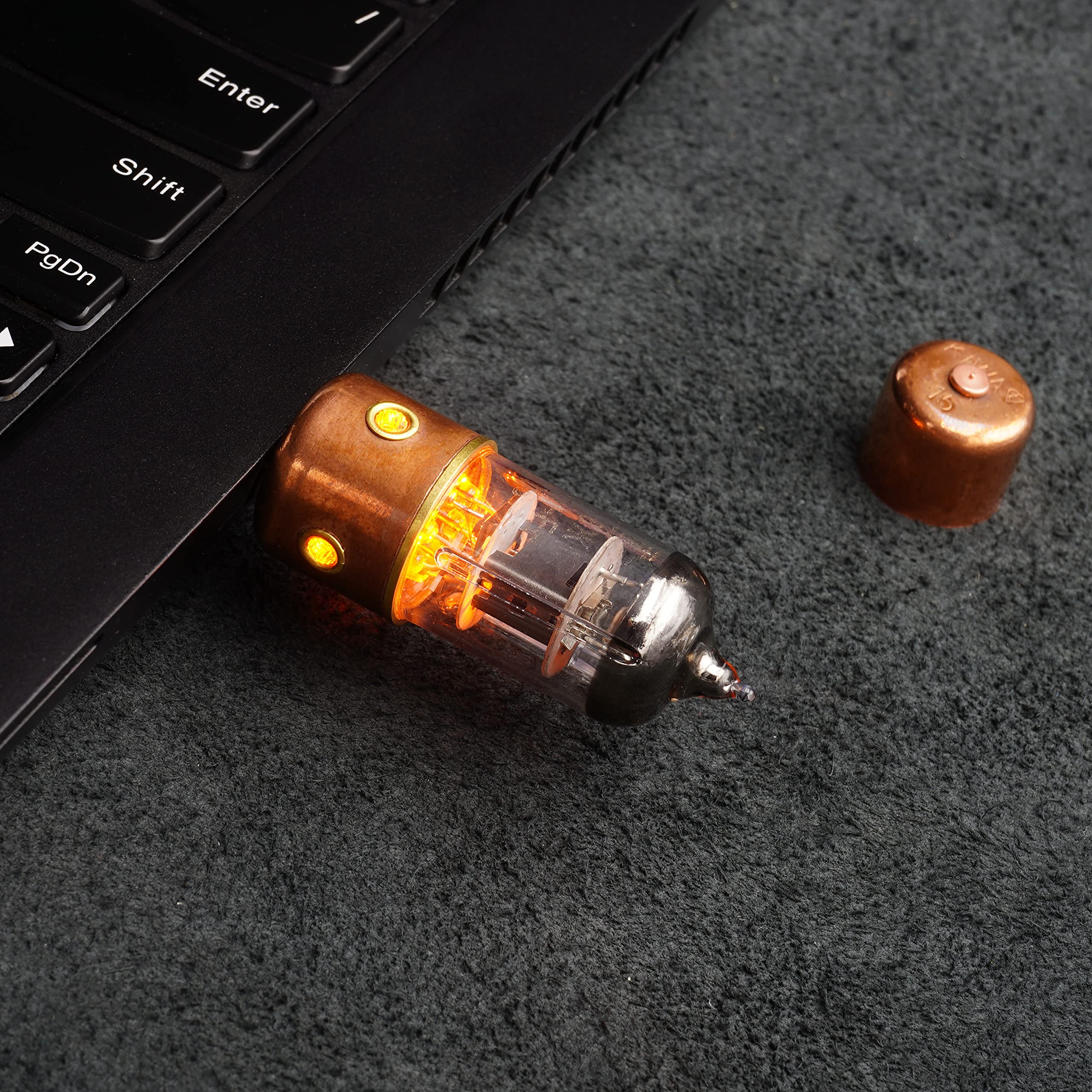 Handmade Crafstor Porthole USB 3.1 Flash Drive 128Gb Orange Pentode Radio Tube Steampunk Accessory Industrial Style Authentic Copper Retro Key Stick Storage
