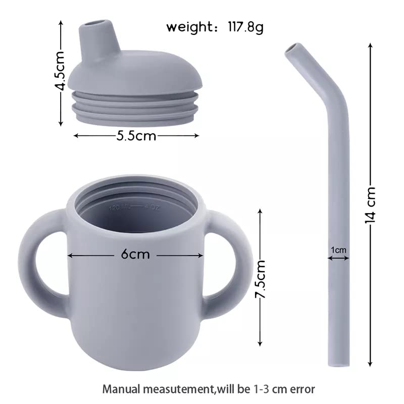 KIDSco. Silicone Baby Cup with Straw - Sippy Cup for 1 Year Old - Unbreakable Toddler Cups Spill proof - 100% Silicone Training Cup for Infants+toddlers - Sippy Cup with Handles (Bear)