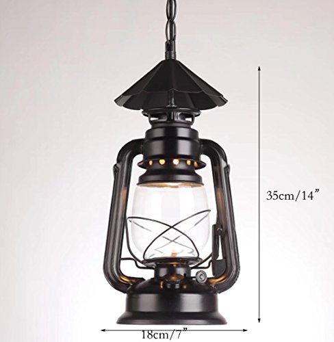 Retro Lanterne Pendant Lighting Metal Glass Shade Kerosene Ceiling Light Pendant Lamp,Matt Black Finish