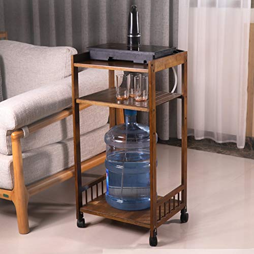 POCHY Multipurpose Catering Trolley Kitchen Trolley Island Rolling Serving Carts 2 Tier Solid Wood Utility Cart Guard Rails Lockable Wheels Organizer Removable 2 Sizes (Size : 52 x 35 x 71 CM)
