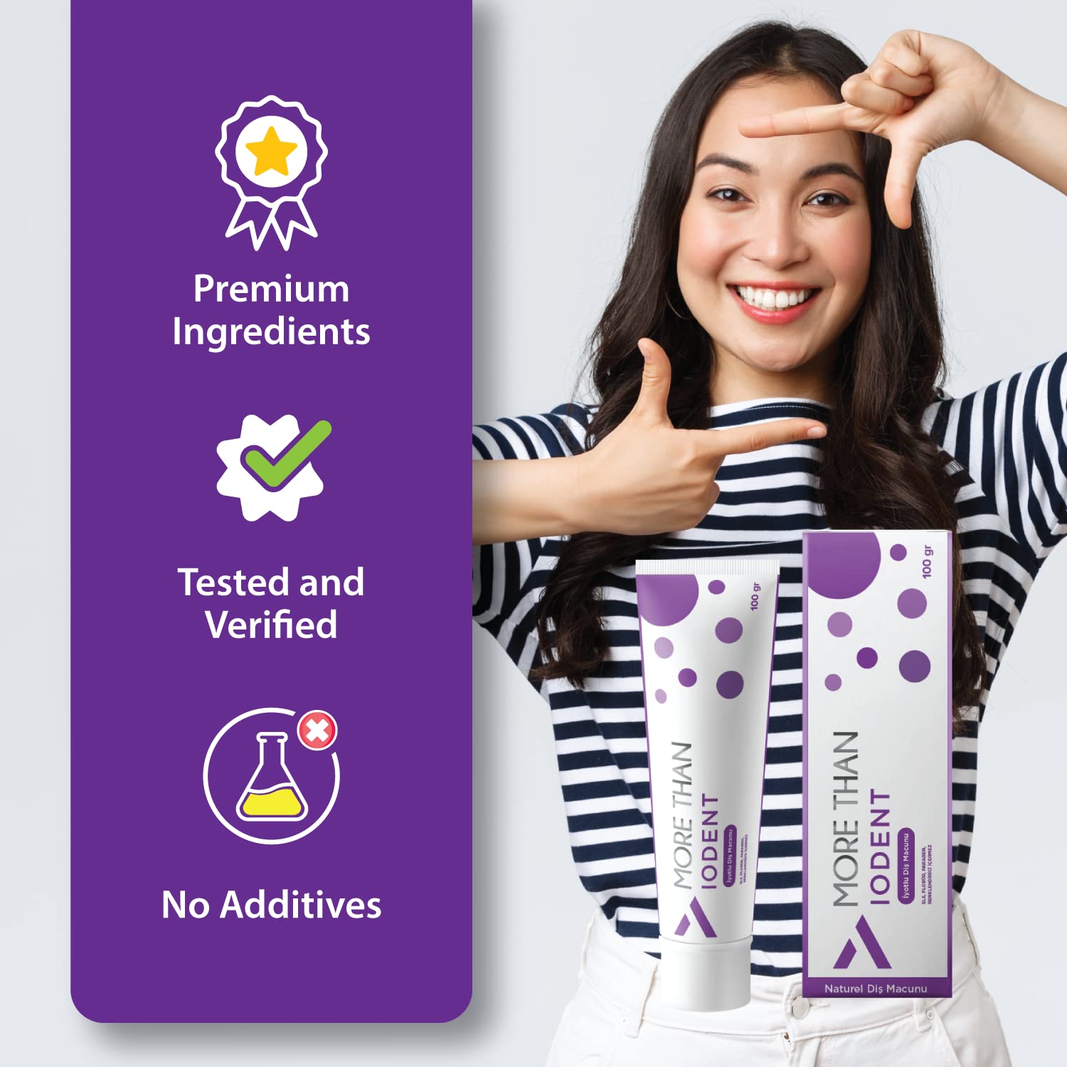 More Than Iodent Whitening and Fluoride Free Toothpaste for Sensitive Teeth and Gums, Tartar Control, and Cavity Protection - Natural and Minty Fresh
